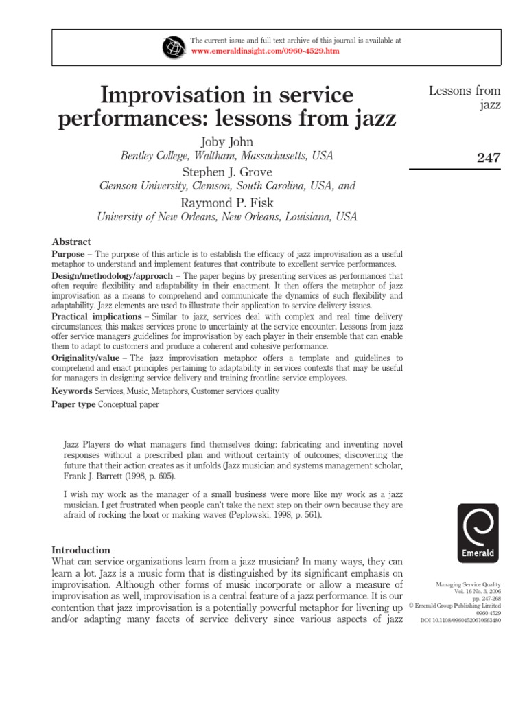Improvisation in Service Performances | PDF | Jazz | Improvisation