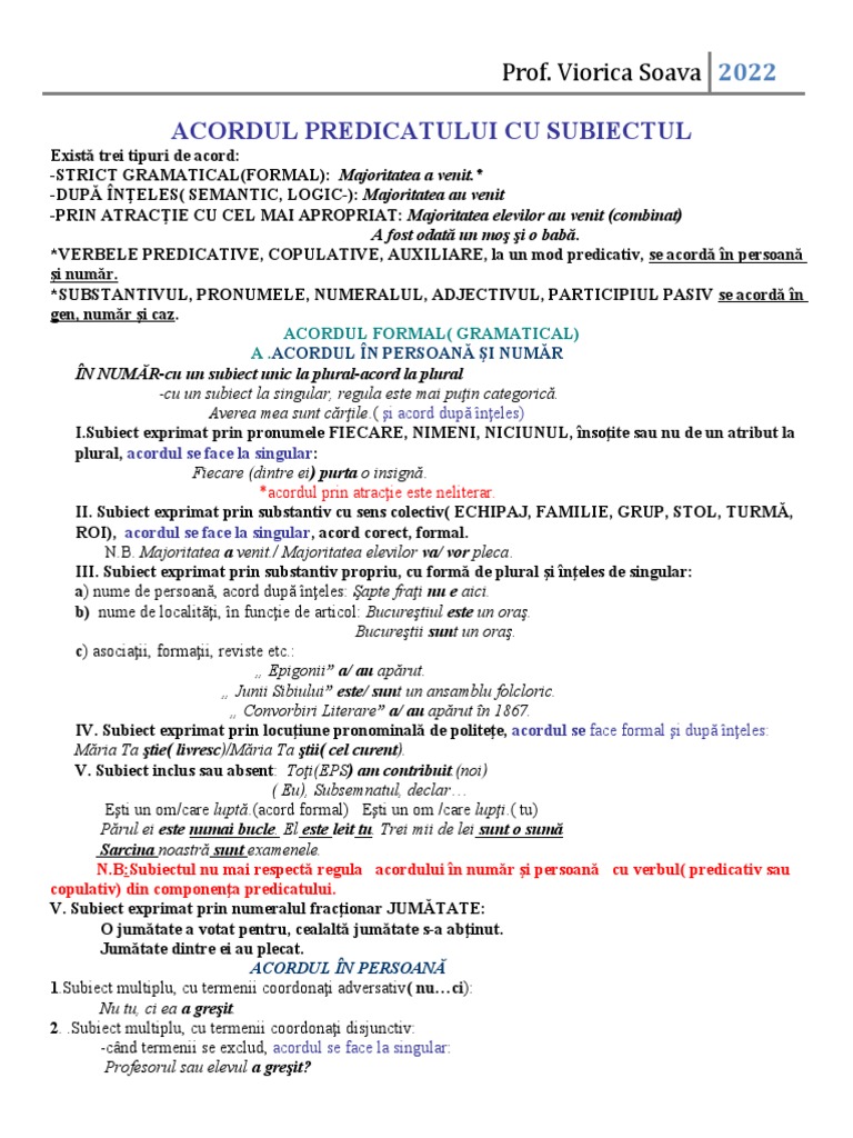 Acordul Predicatului Cu Subiectul | PDF
