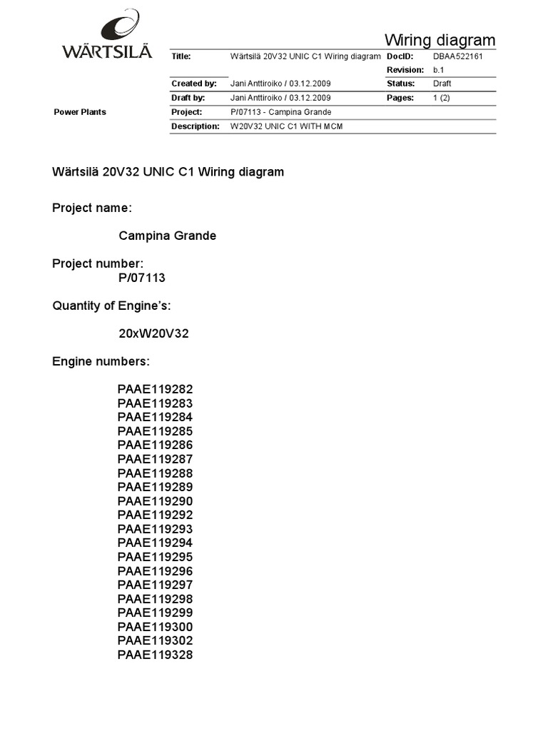 Wartsila 20v32 Unic c1 With MCM | PDF
