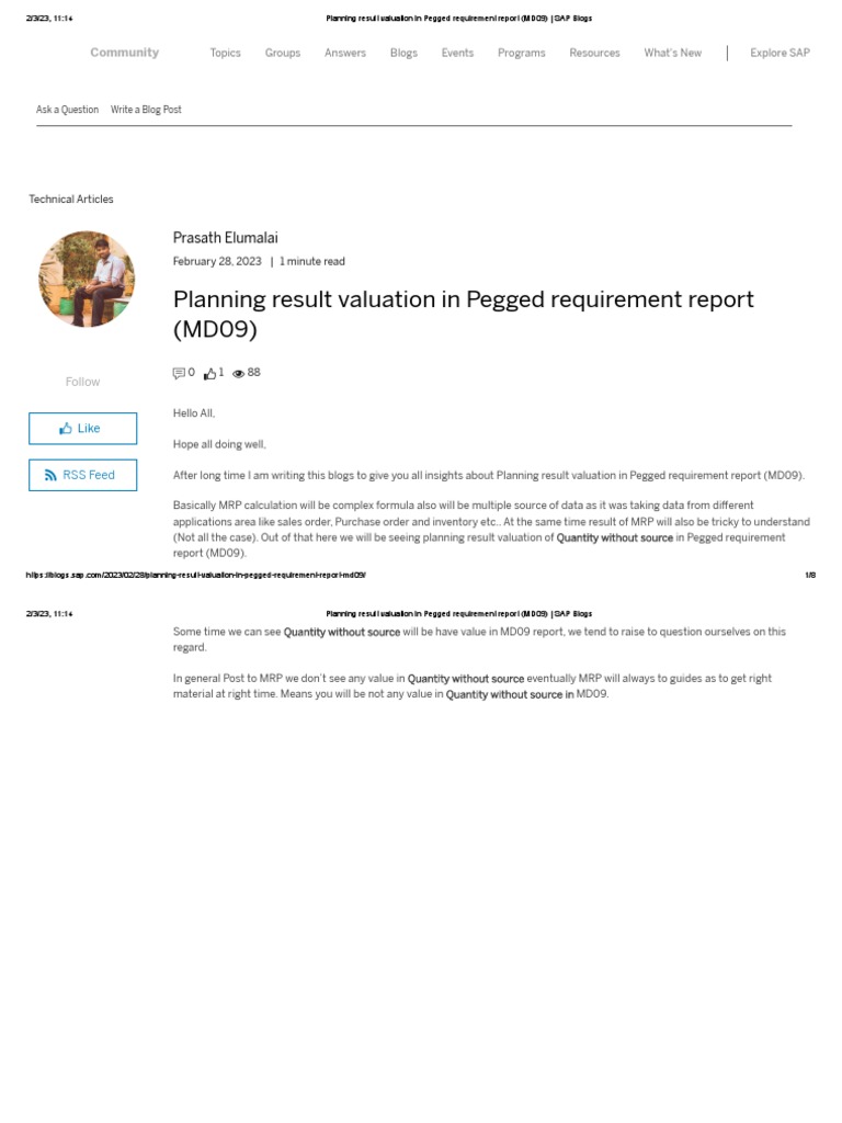 SAP Planning Result Valuation in Pegged Requirement Report (MD09) | PDF | Valuation (Finance ...