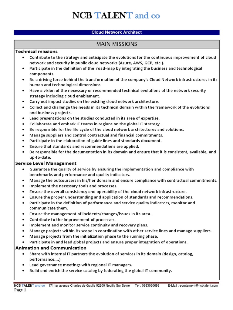 Cloud Network Architect Role Overview | PDF | Cloud Computing ...