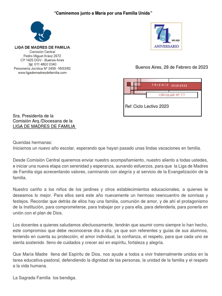 Circular #77 - Ciclo Lectivo 2023 | PDF | Amor