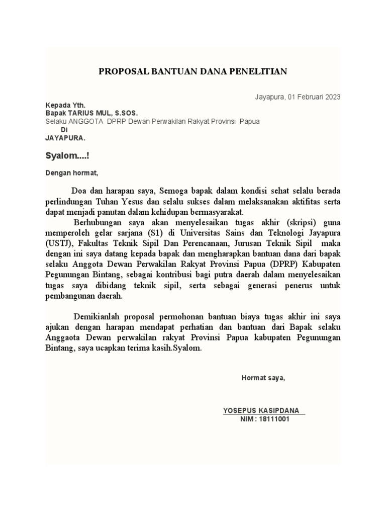Proposal Bantuan Dana Penelitian | PDF