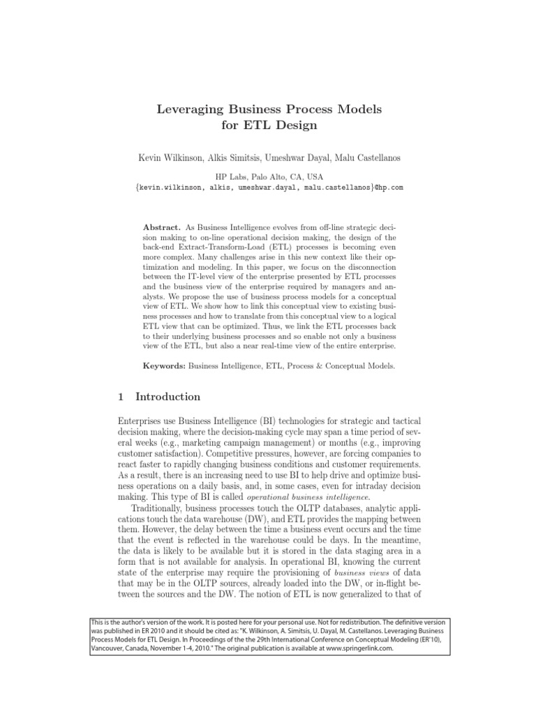 Wilkinson Et Al. - 2010 - Leveraging Business Process Models For ETL Design | PDF | Conceptual ...