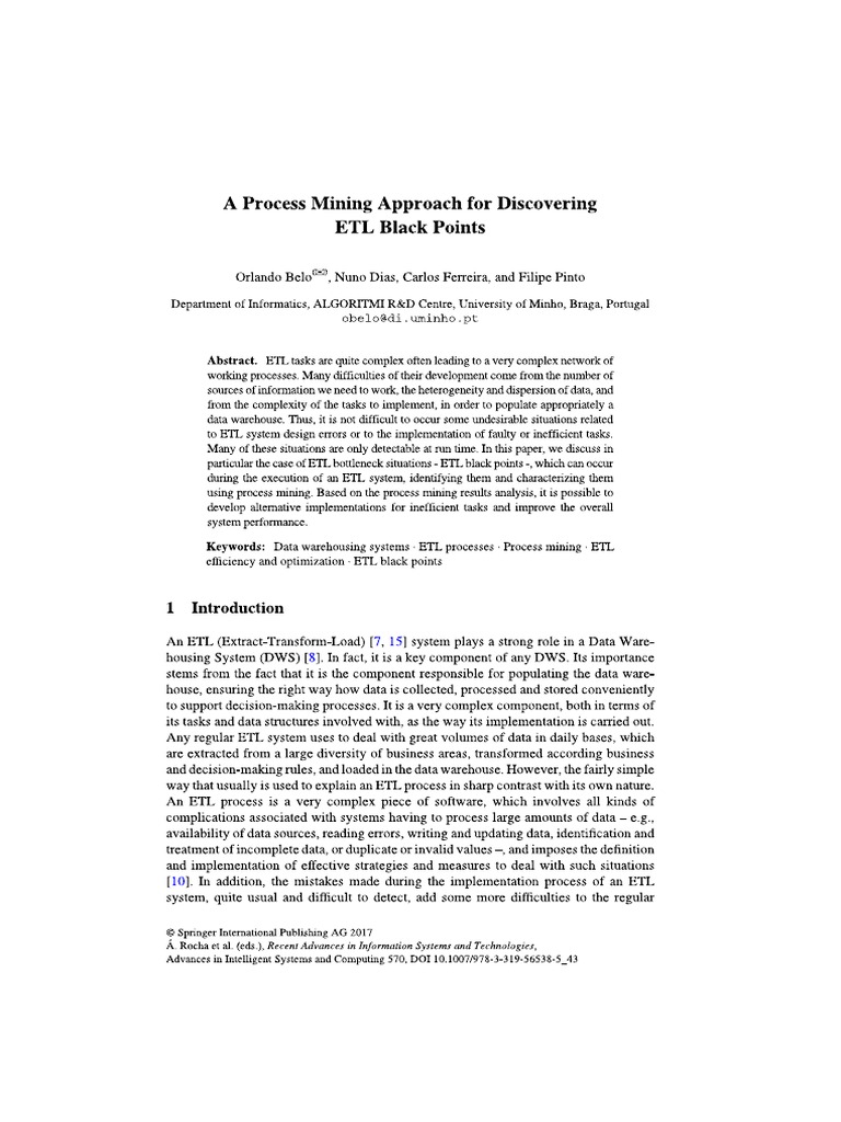 Belo Et Al. - 2017 - A Process Mining Approach For Discovering ETL Black Points | PDF