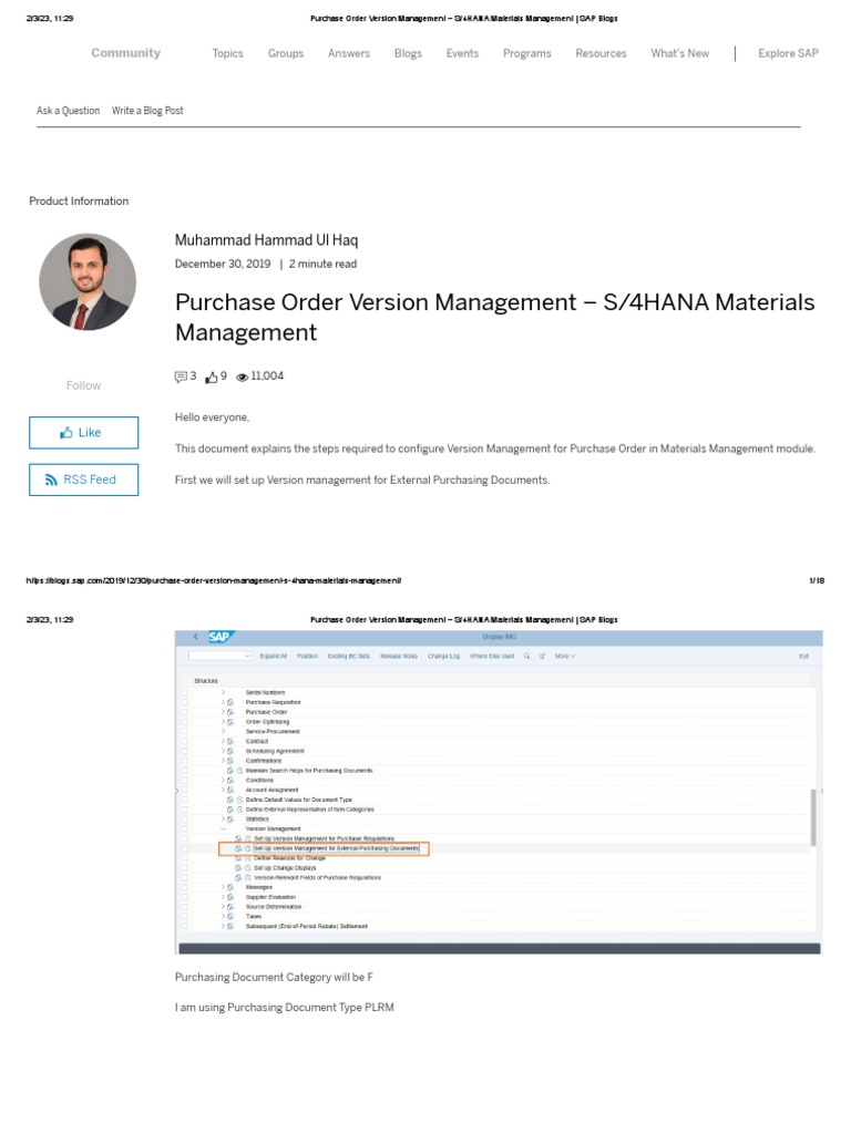 Purchase Order Version Management - S - 4HANA Materials Management ...
