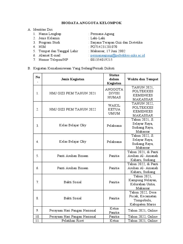 Biodata Permana Agung | PDF