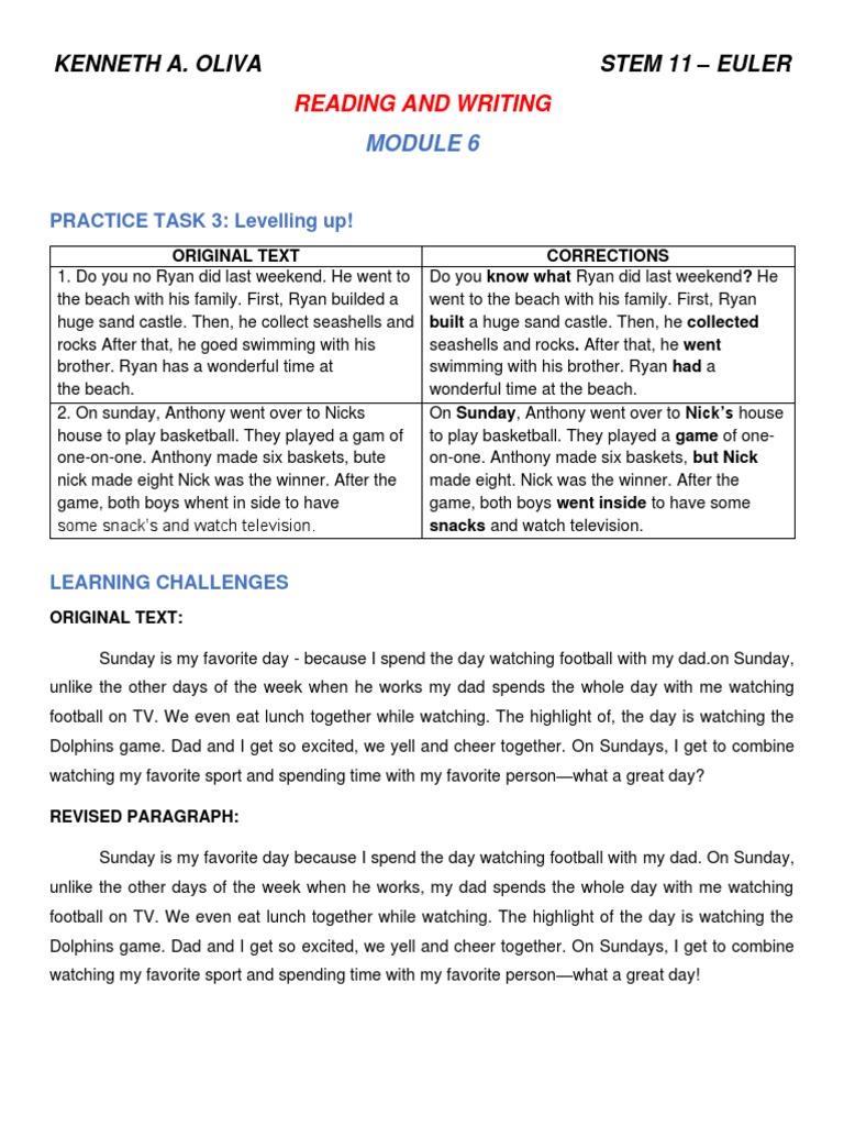 Reading and Writing - M6 | PDF