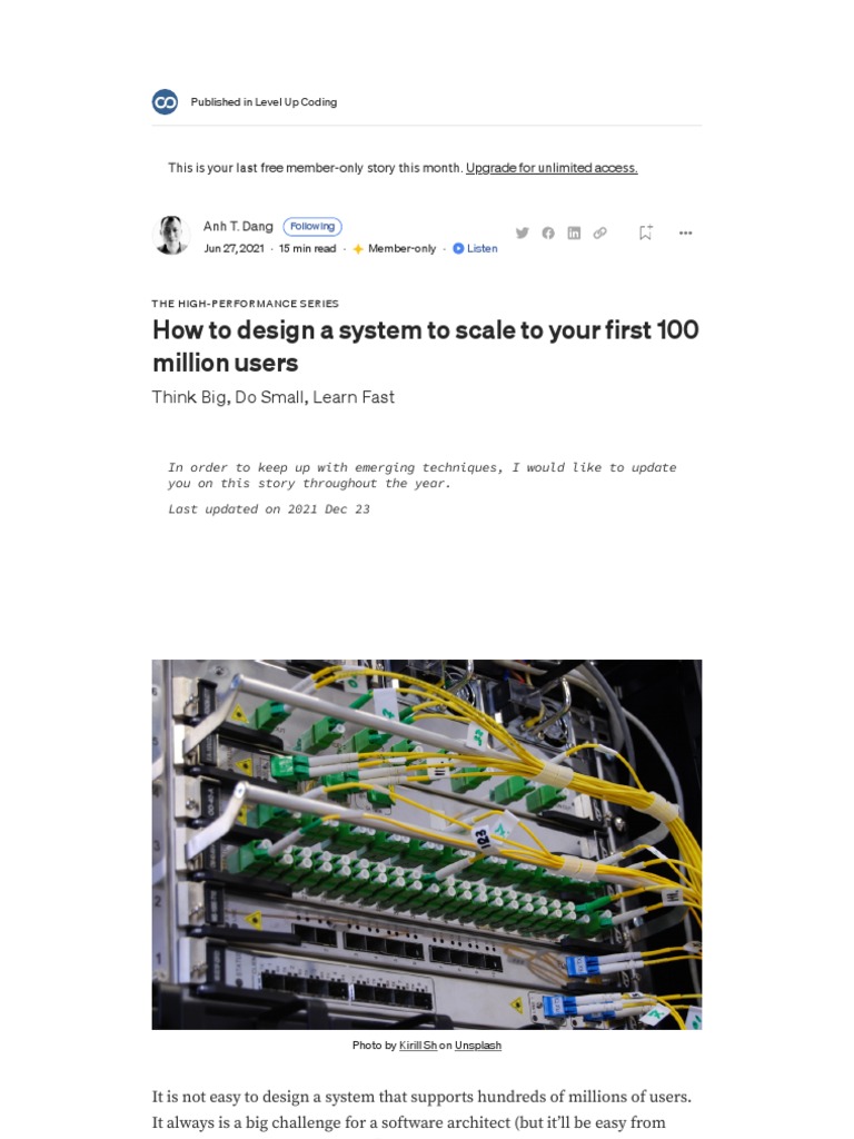 How To Design A System To Scale To Your First 100 Million Users By Anh T Dang Level Up