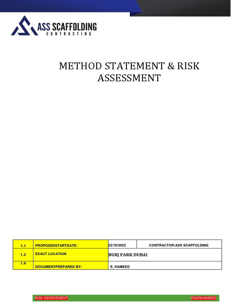 1.method Statement and Risk Assesment - SM Production | PDF ...