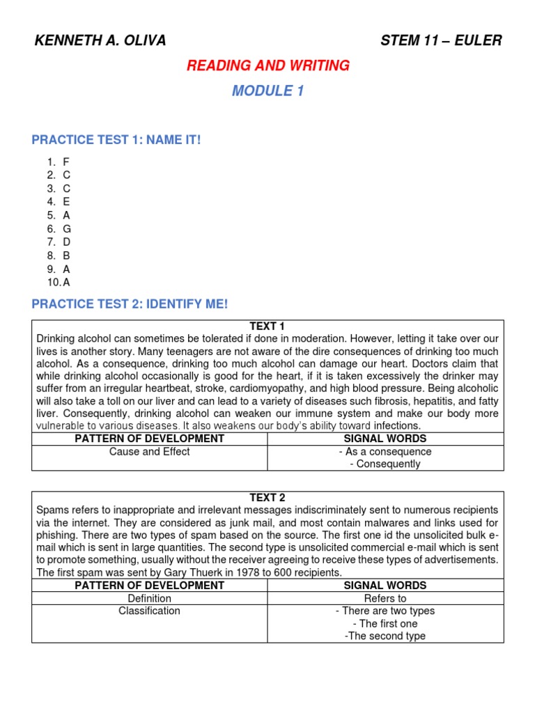 Reading and Writing - M1 | PDF