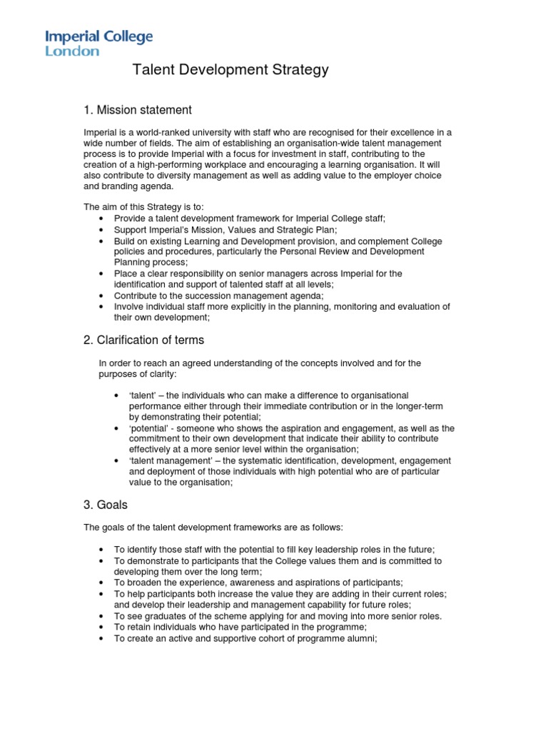 Talent Development Strategy Sep 2009 | PDF | Strategic Management ...