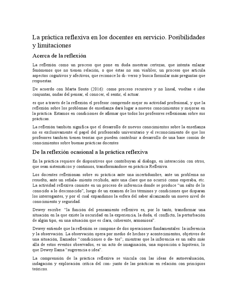 La Práctica Reflexiva en Los Docentes en Servicio (Texto 1) | PDF ...