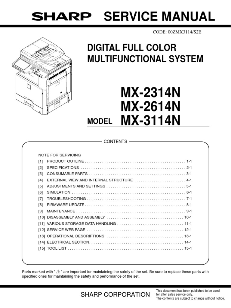 MX-2314N MX-2614N MX-3114N: Service Manual | PDF | Electrical Connector | Physical Sciences