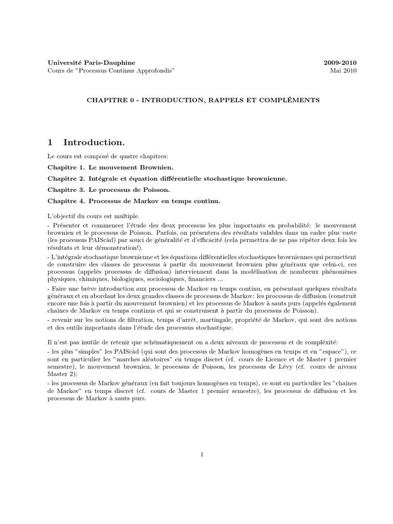Chap0 Paa | PDF | Équation différentielle stochastique | Mouvement brownien
