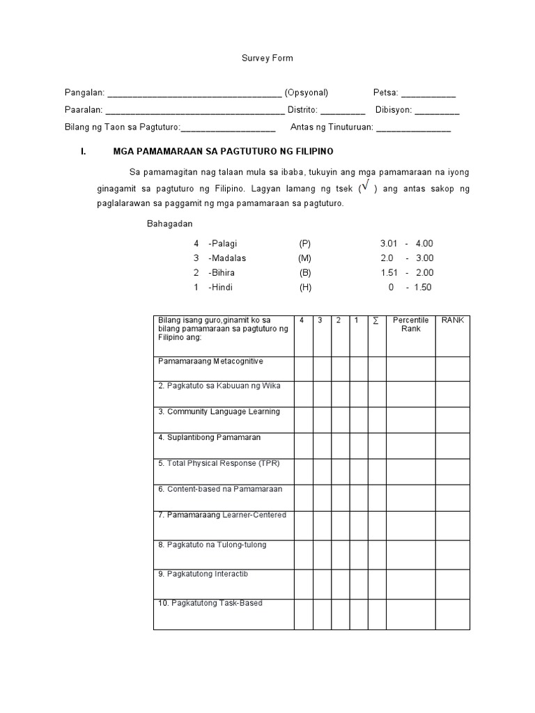 Survey and Sample Inovvative Material Filipino 4 | PDF