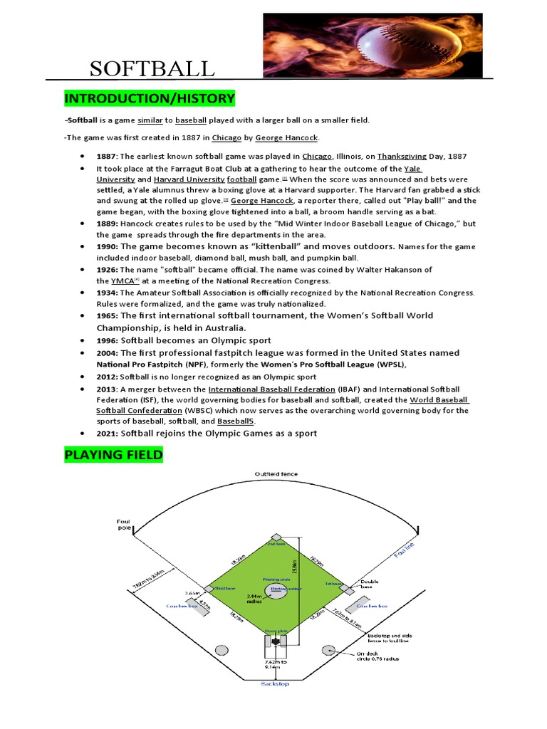 History of Softball | PDF | Softball | Baseball Field