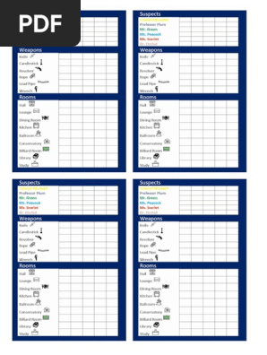 Cluedo Cards Printable