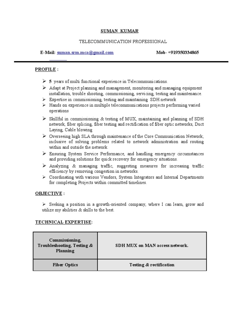 Suman CV | PDF | Telecommunication | Computer Network
