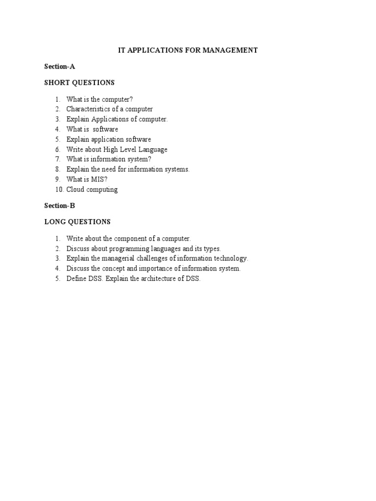 MBA I SEMESTER - ITAM I ST Internal Question Paper | PDF