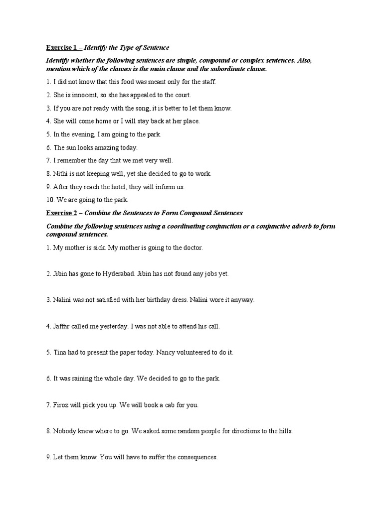 Sentences Exercises | PDF