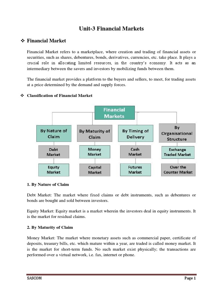 Unit-3 Financial Markets | PDF | Financial Markets | United States ...