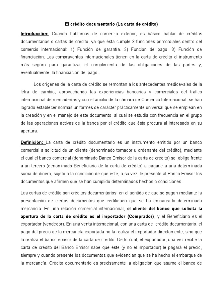 El Crédito Documentario | PDF | Carta de crédito | Derecho privado