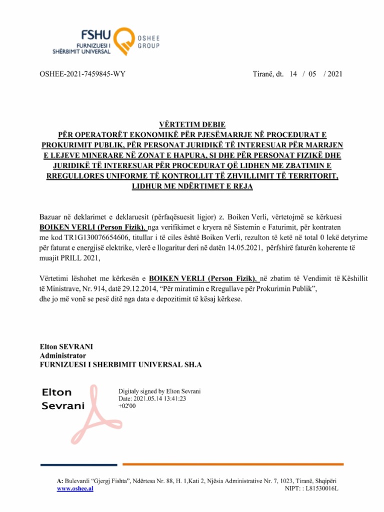 Vertetim OSHEE - Boiken Verli | PDF