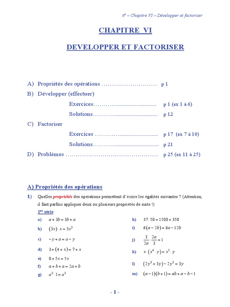 Développement et factorisation en 6e | PDF | Factorisation | Algèbre