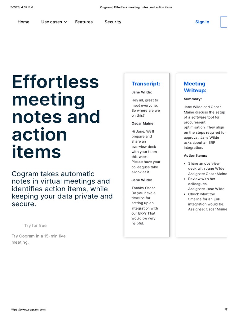 Cogram - Effortless Meeting Notes and Action Items | PDF | Information ...