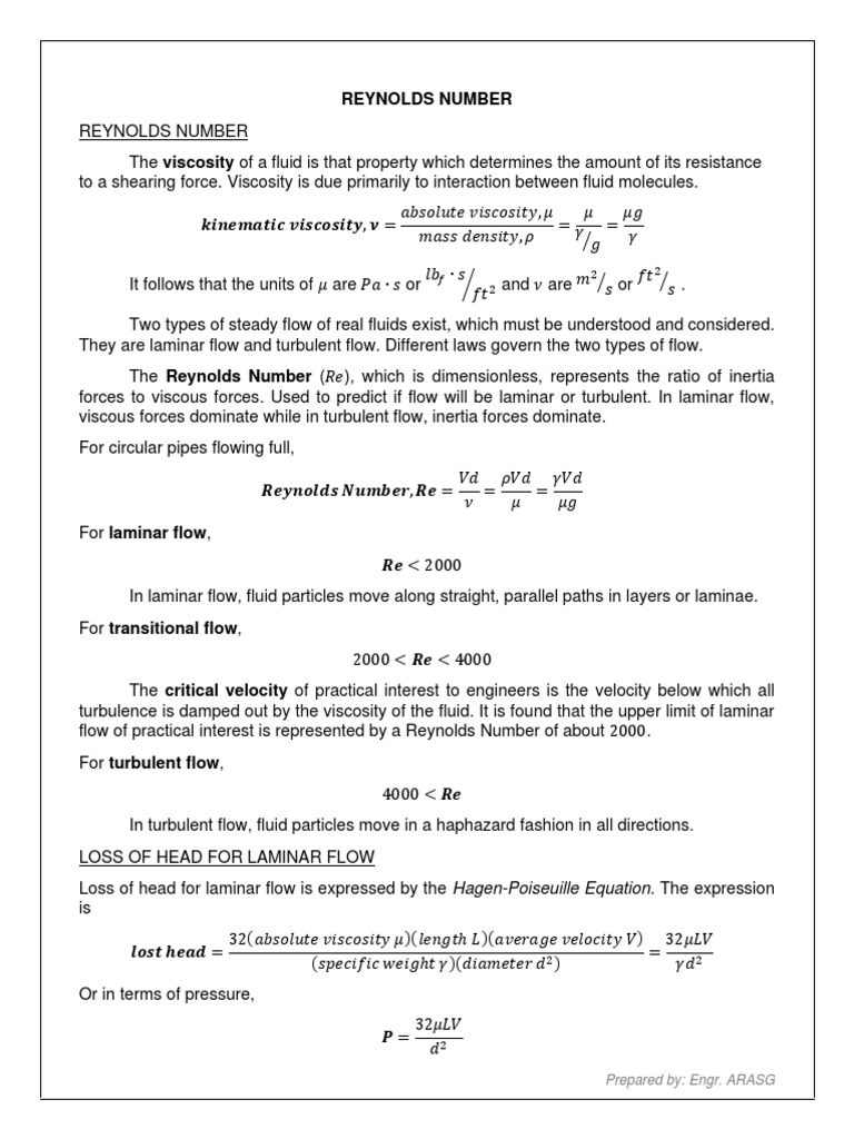 Reynolds Number | PDF | Reynolds Number | Fluid Dynamics