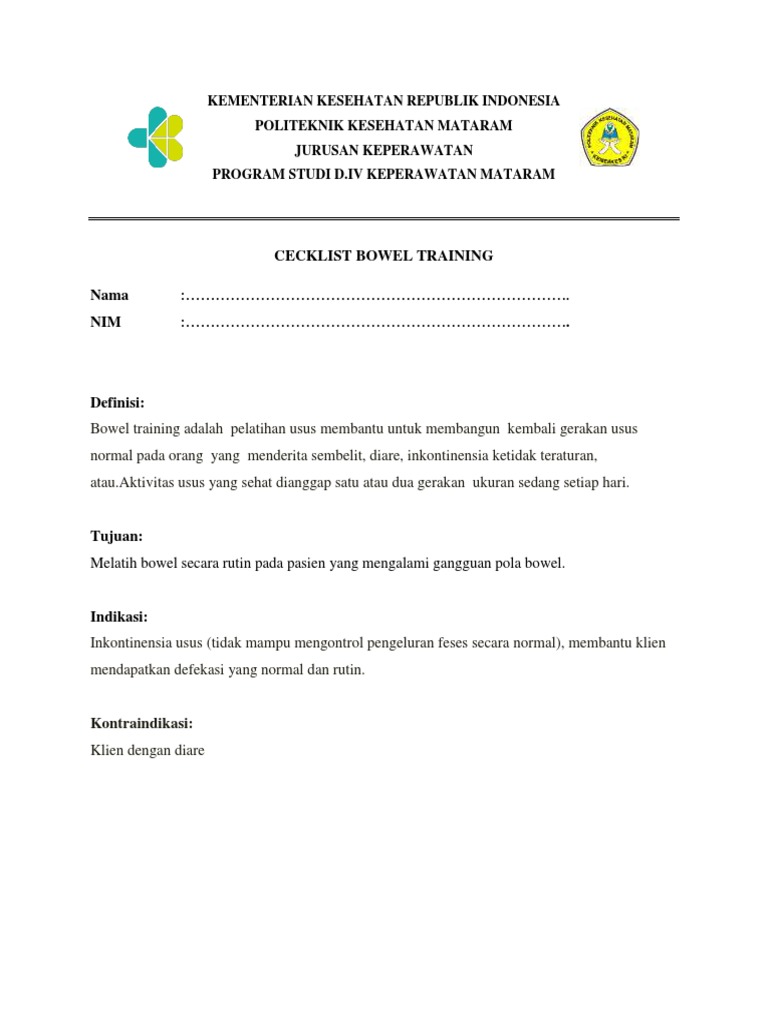 Ceklist Bowel Training | PDF