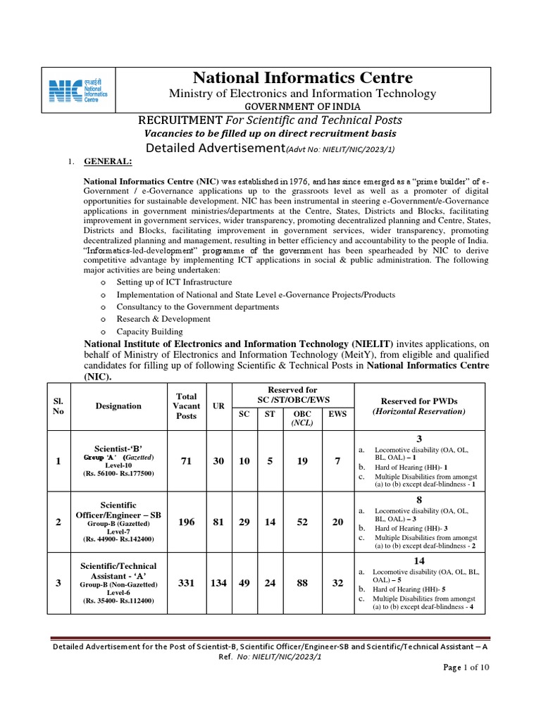 NIC Recruitmeent 2023 Notification 2 | PDF | Modulation | Internet ...