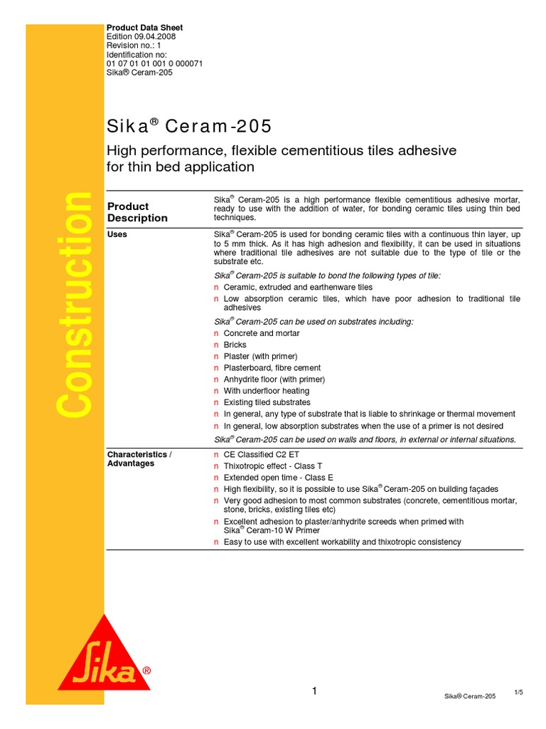 Sika Ceram 205 | PDF | Tile | Plaster