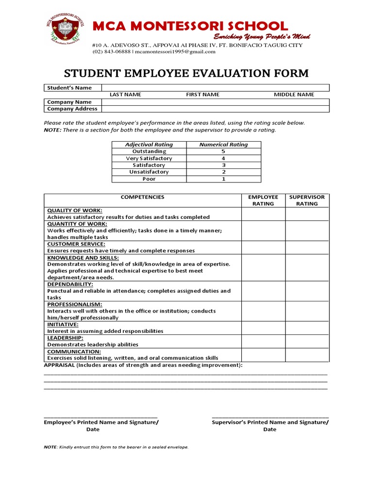 Evaluation Form Ojt | Download Free PDF | Leadership | Business