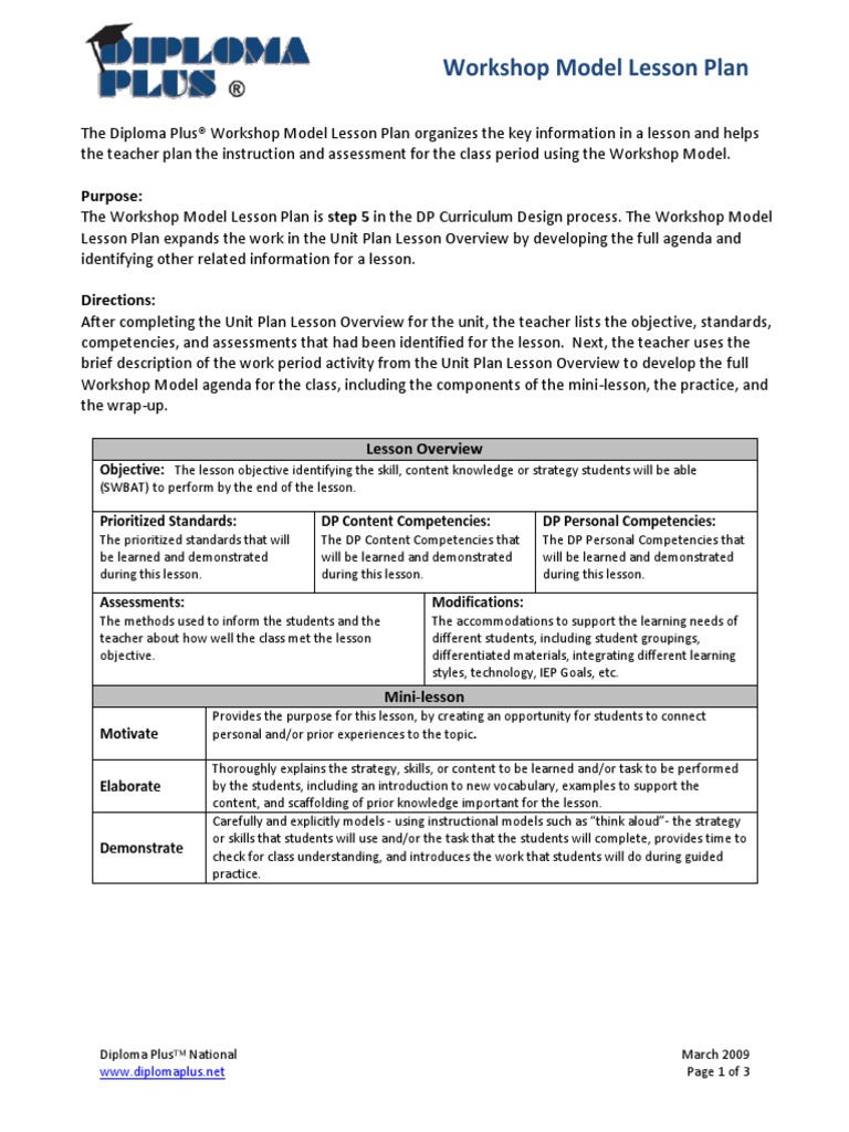 Workshop Model Lesson Plan | Download Free PDF | Lesson Plan | Teachers