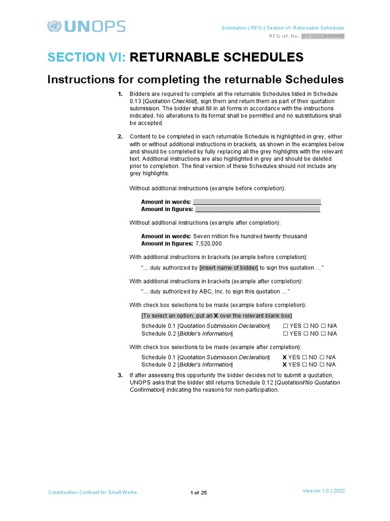 Solicitation - RFQ 05 Section VI - Returnable Schedules | PDF ...