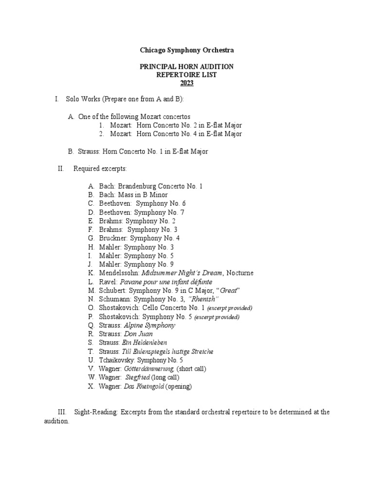 CSO Principal Horn Audition 2023 | PDF