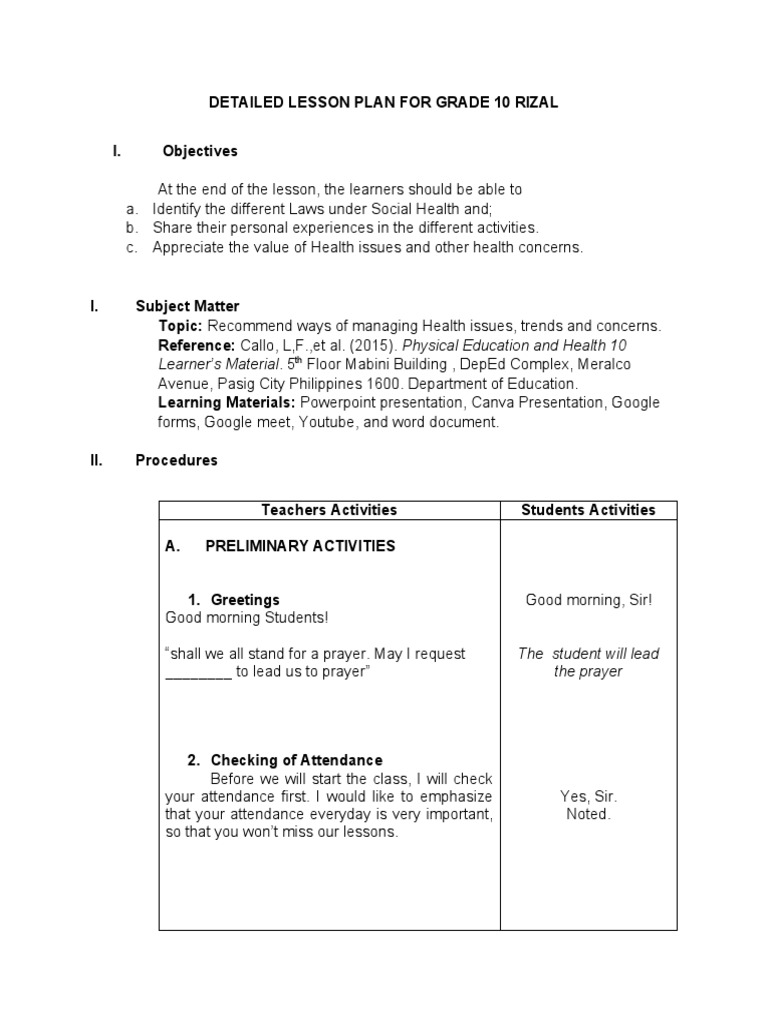 g10 Rizal Lesson Plan 1 | PDF | Child Pornography | Cybercrime