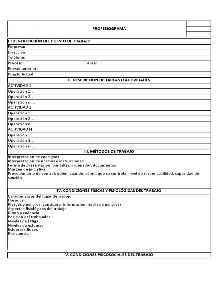 Formato Profesiograma | PDF | Seguridad y salud ocupacional