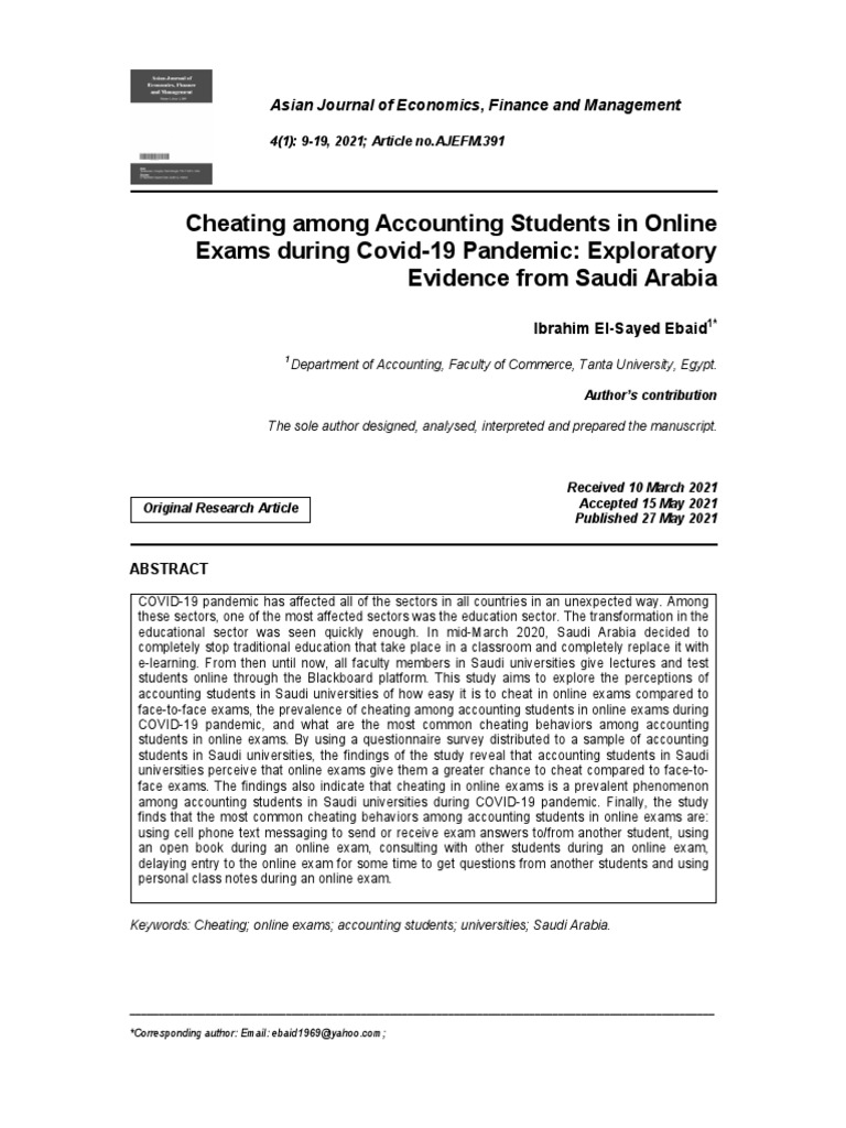 Cheating Among Accounting Students in Online Exams | PDF | Academic ...