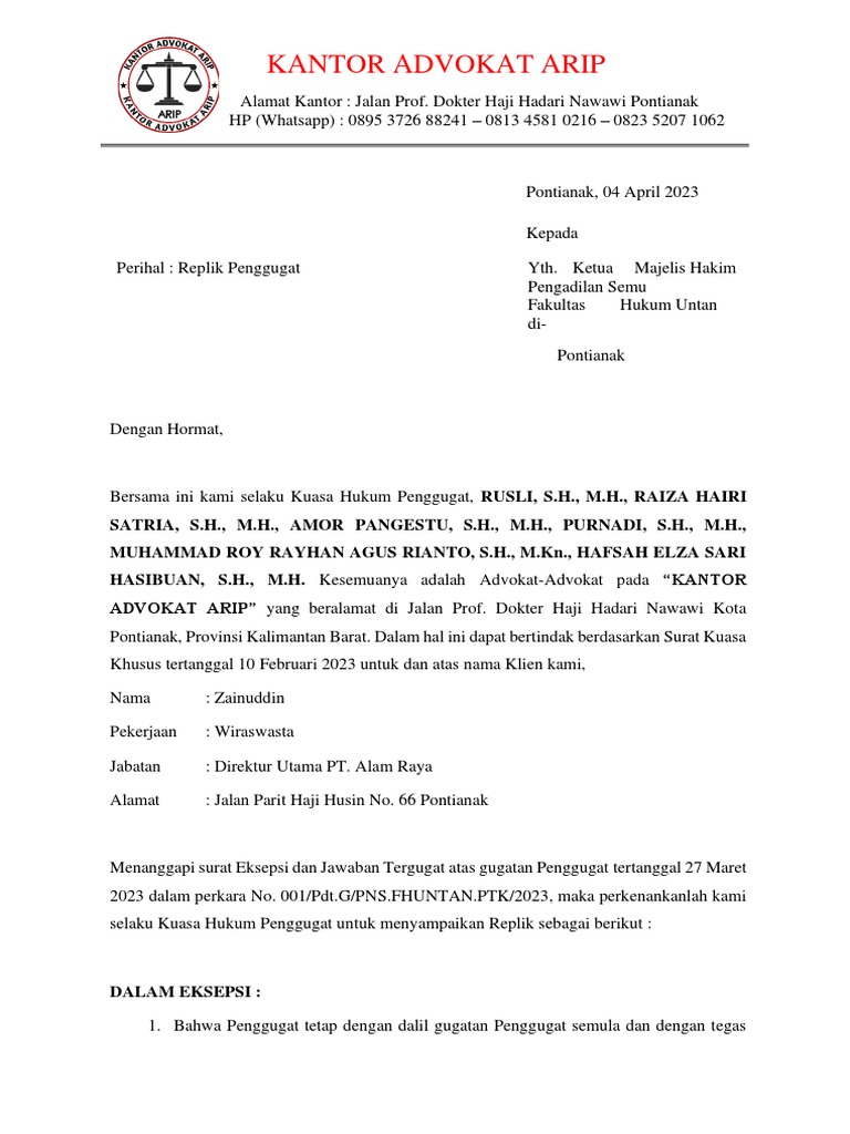 Replik Fixxx | PDF | Hukum