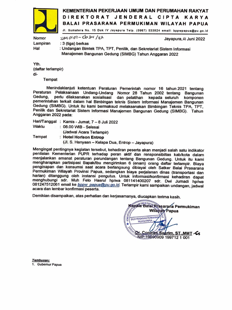 Undanngan Bimtek SimbG | PDF