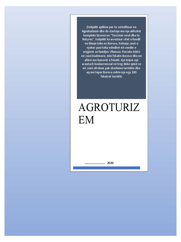 Plan Biznesi Agroturizem 2020 | PDF