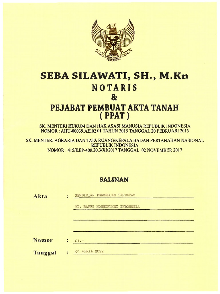 Akta PT Raffi Konstruksi Indonesia | PDF