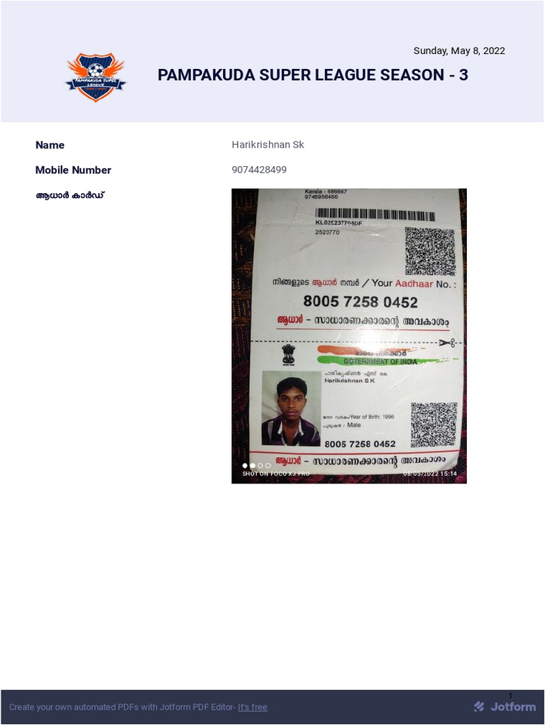 Pampakuda Super League Season - 3: Name Mobile Number | PDF