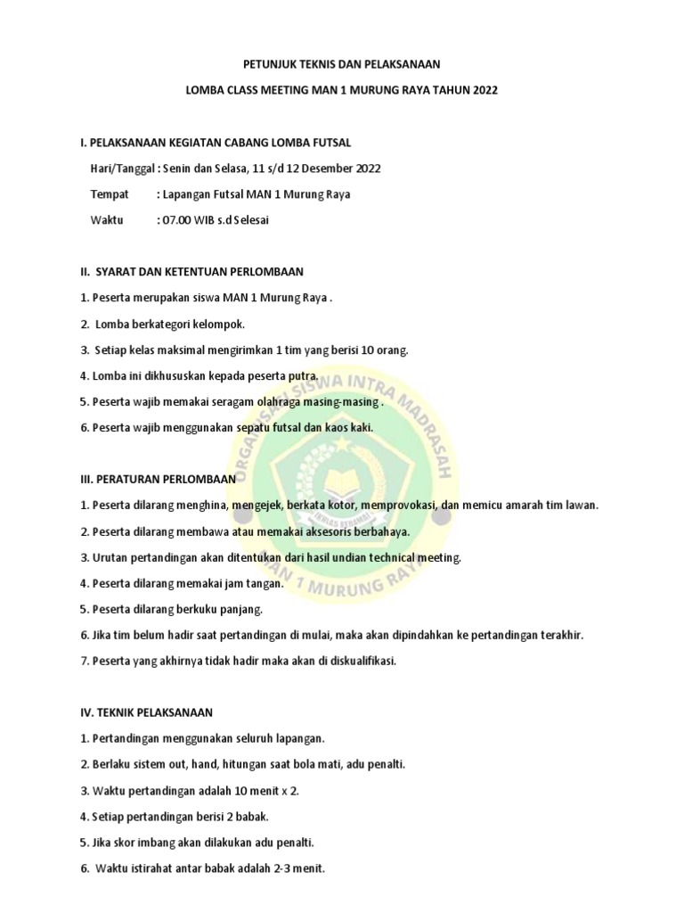 Panduan Lomba Class Meeting MAN 1 | PDF