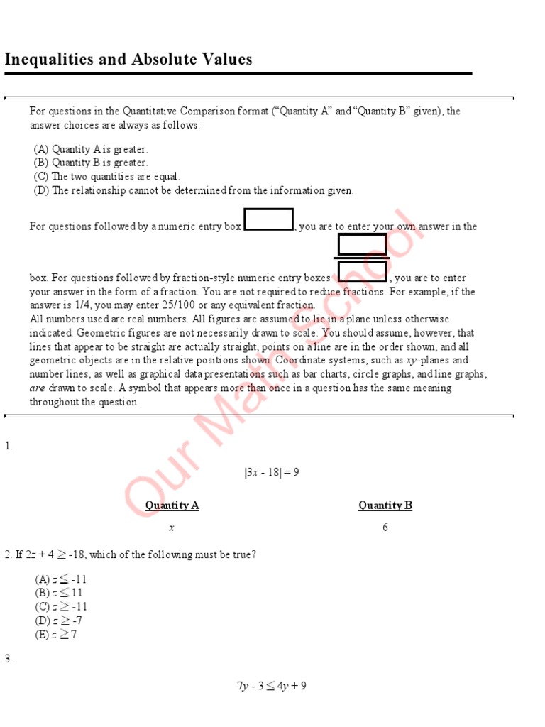 Lecture Sheet 12 & 13 - Inequalities and Absolute Values-1 | PDF ...