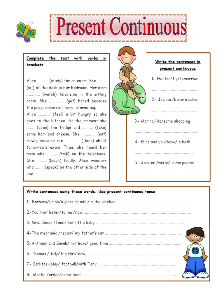 Present Continuous Verb Exercises | PDF
