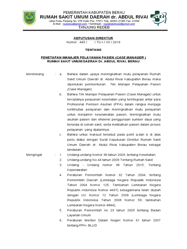 SK Case Manager Rsud Dr. Abdul Rivai | PDF